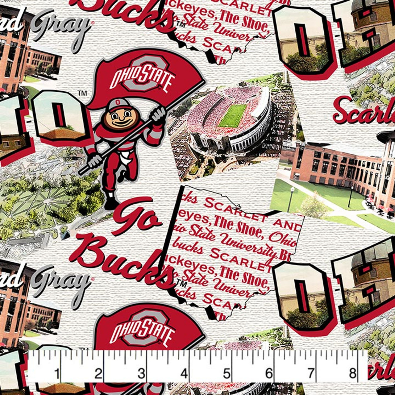 Order by the Yard Ohio State Scenic Map Fabric - Party On!