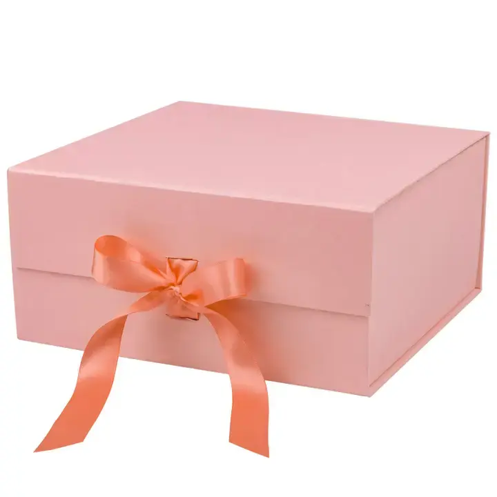 8" X 8" X 4" Collapsible Gift Box w/ Satin Ribbon & Magnetic | Pink ...