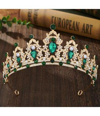 GOLD TIARA WITH GREEN STONES | Party On USA - Party On!