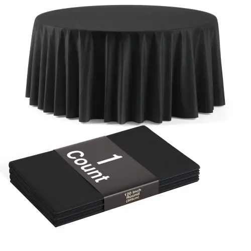 Premium 120" Round Black Table Cover | Party On USA - Party On!