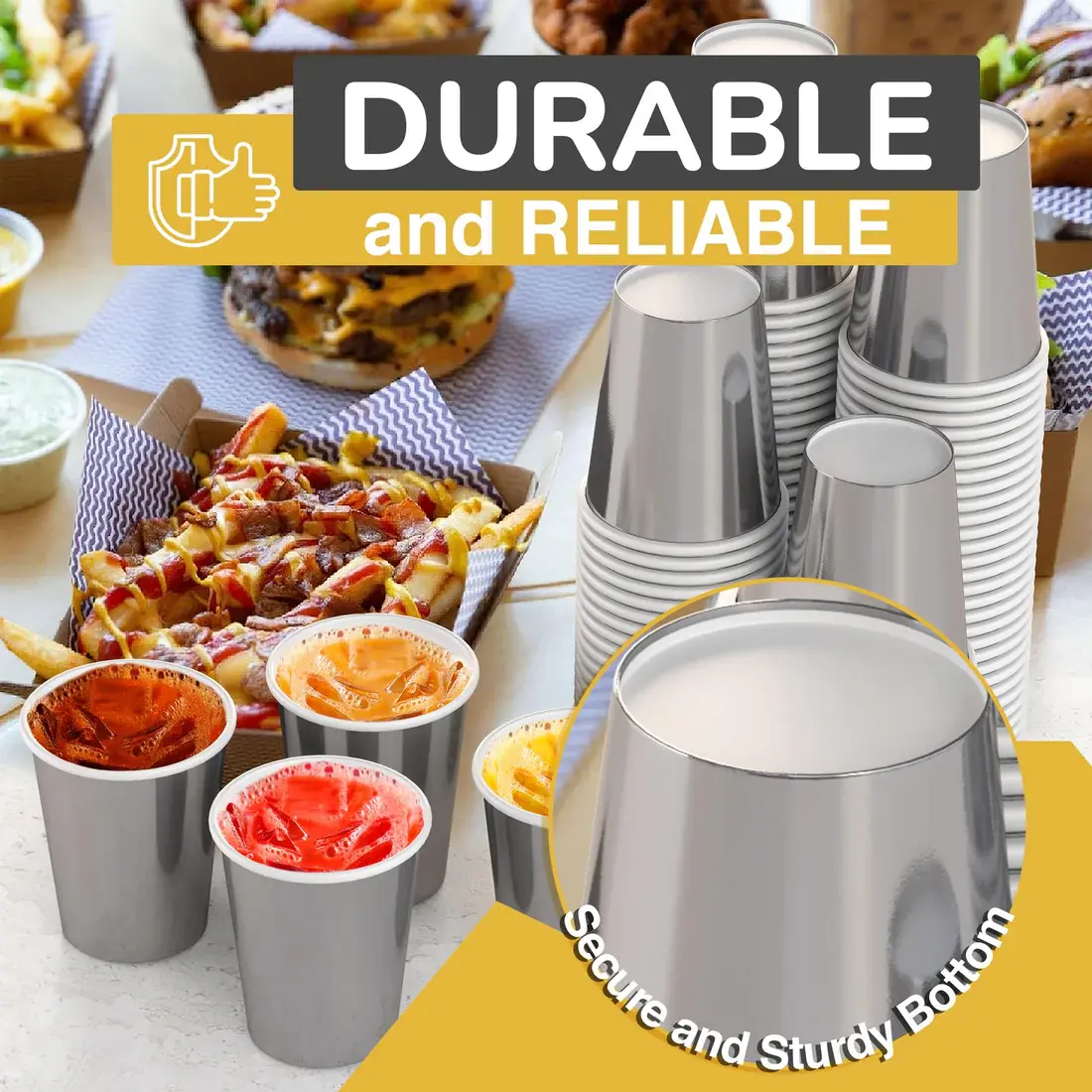 9 oz. Metallic Silver Paper Cups - 50 Ct. | Party On USA - Party On!