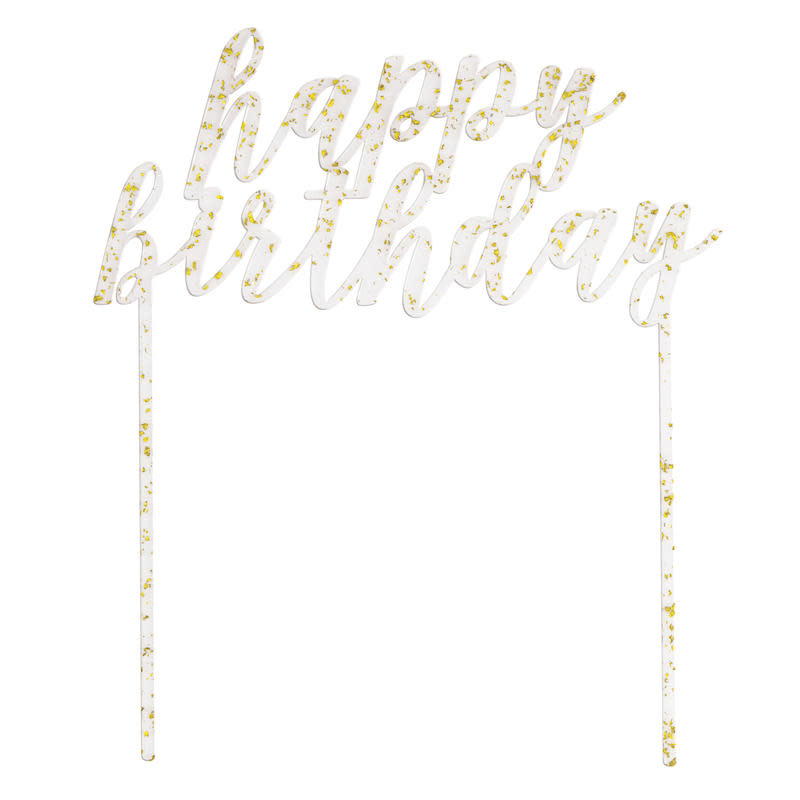 Happy Birthday Cake Topper Clear with Gold flake | Party On USA - Party On!