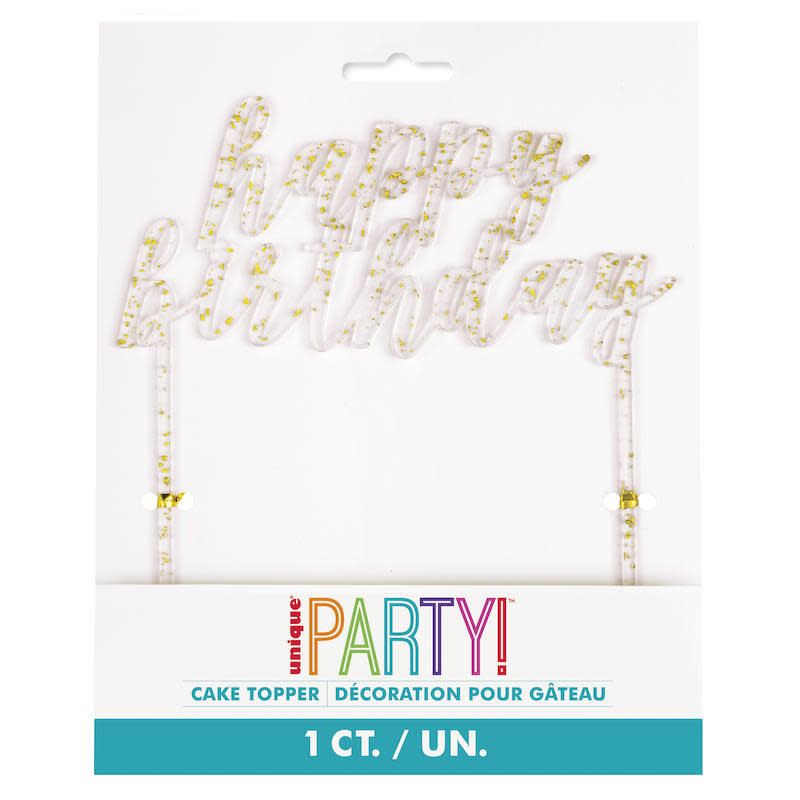 Happy Birthday Cake Topper Clear with Gold flake | Party On USA - Party On!