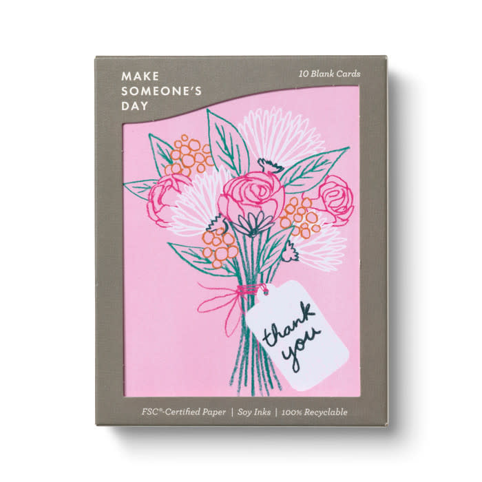 Boxed Notecards | Thank You | Pink Sketched Bouquet | Set of 10 ...