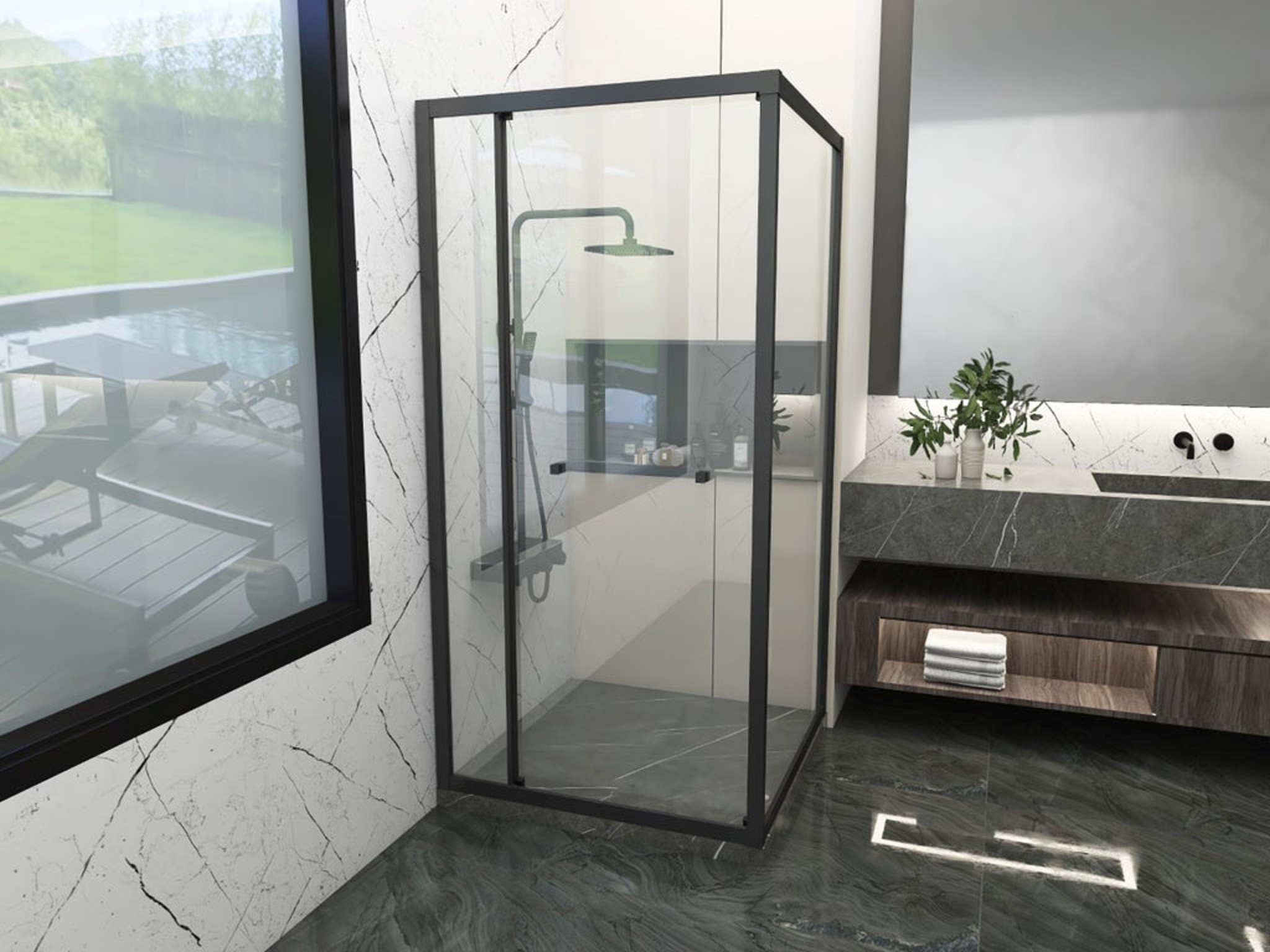 Ensemble de douche 36x36 Noir Série Nuvo Luho avec Base Blanche - Ossöm ...