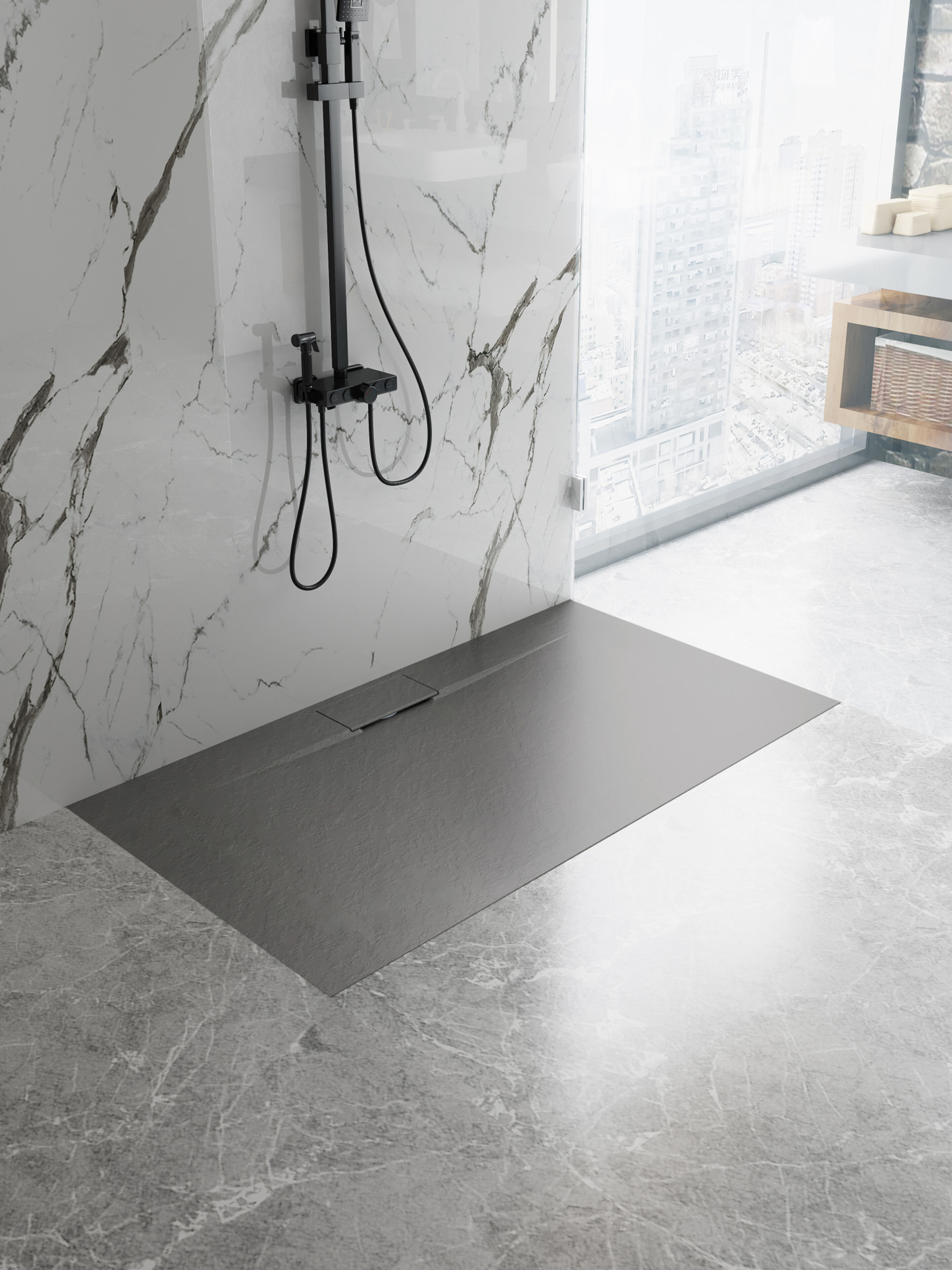 Base de douche installation universelle série Ardesia Noir 36x60 drain ...