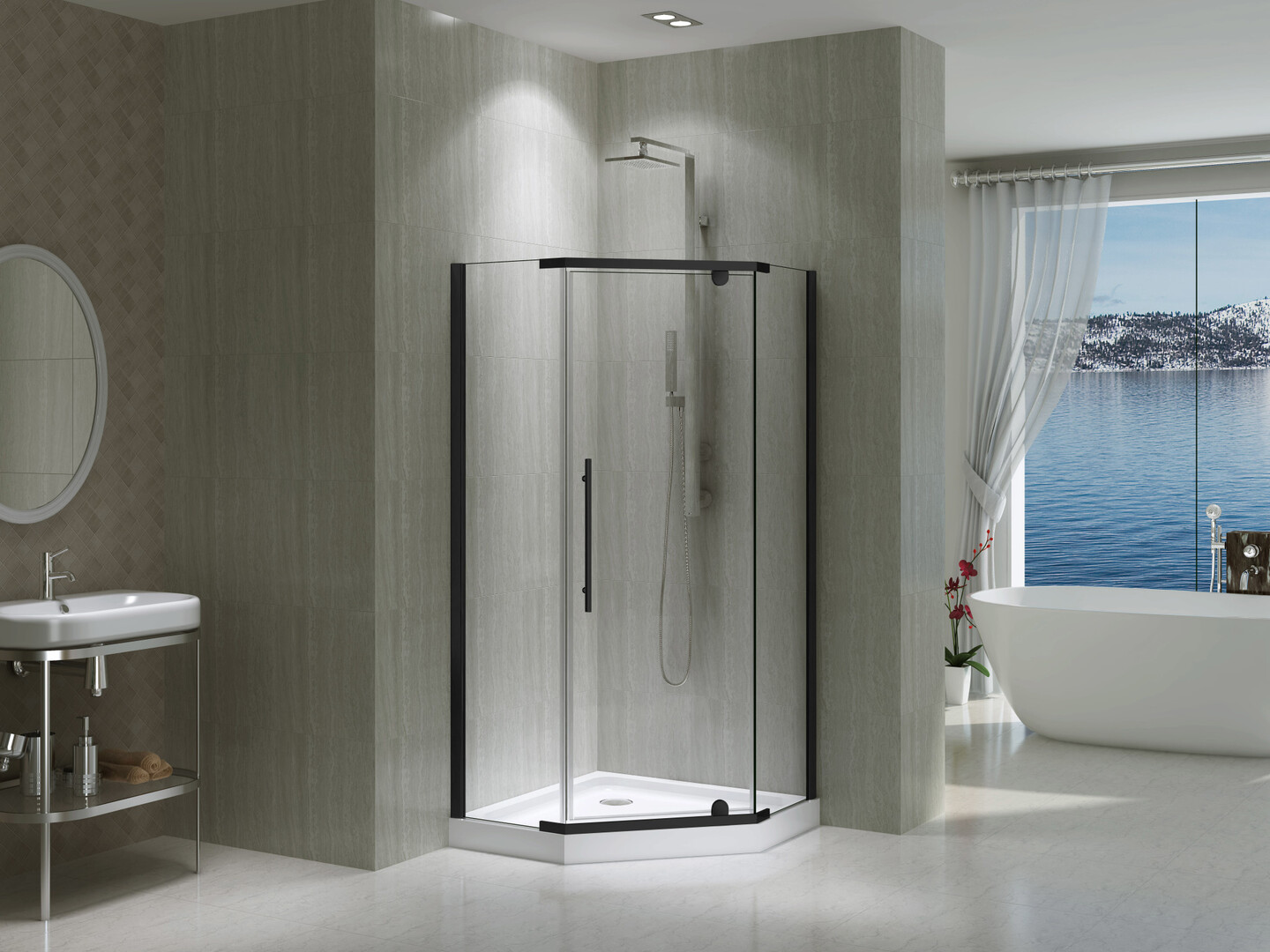 Ensemble de douche en coin Néo-Angle - Ossöm Salle De Bain Et Cuisine