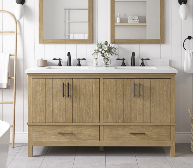 Marlo Collection Antique Oak 60" Double Pedestal Vanity - Ossöm ...
