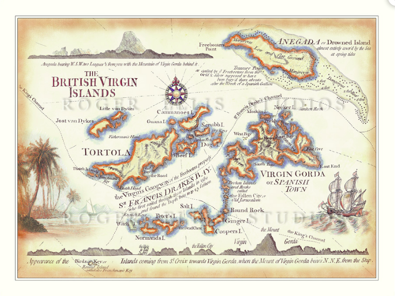 Art Print - "Antique BVI Map" Matted 11x14" - Nutmeg and Co.