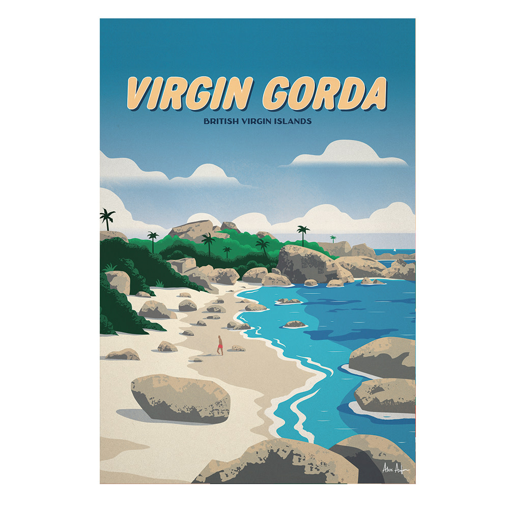 Tea Towel Virgin Gorda Retro Art - Nutmeg and Co.