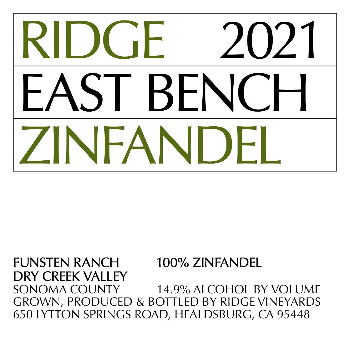 Ridge East Bench Zinfandel 2021 - Vintage Wine Cellars
