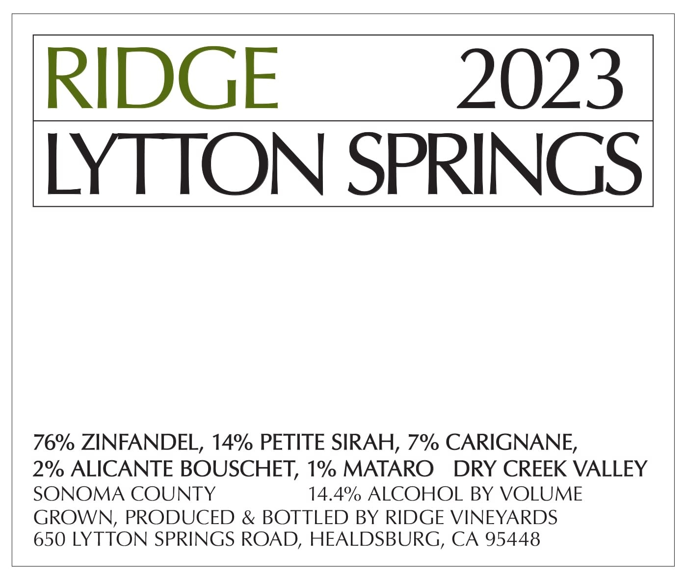 Ridge Lytton Springs Red Blend (2023) - Vintage Wine Cellars