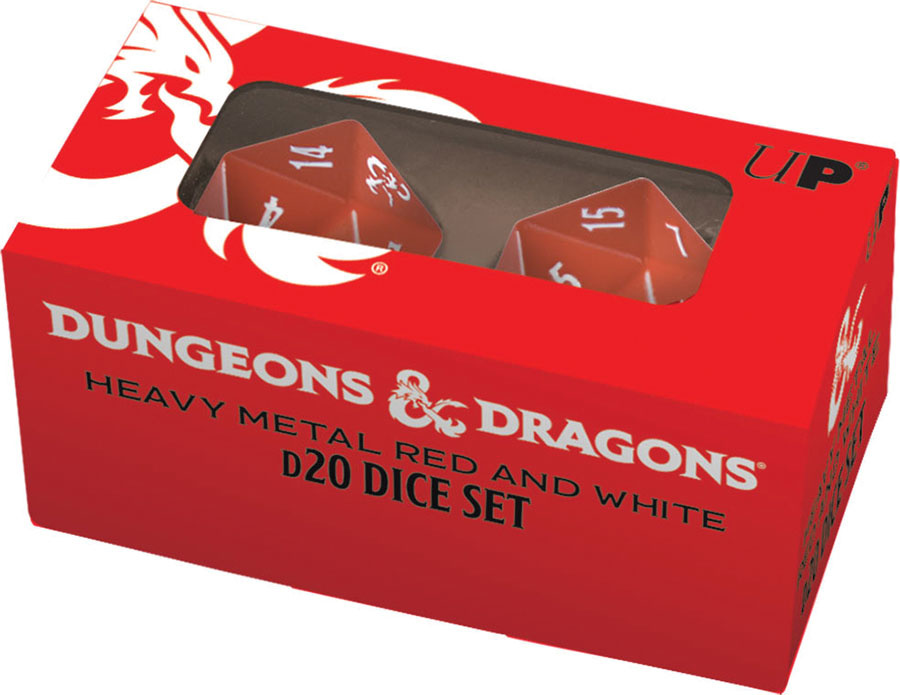 Dungeons & Dragons RPG: Heavy Metal Red and White D20 Dice Set - 3 Gear ...