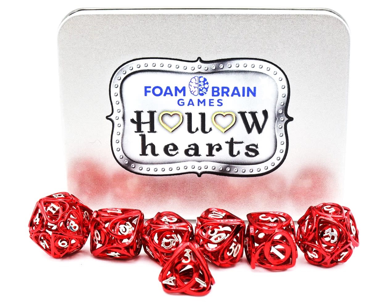 Red Hollow Hearts RPG Metal Dice Set - 3 Gear Studios