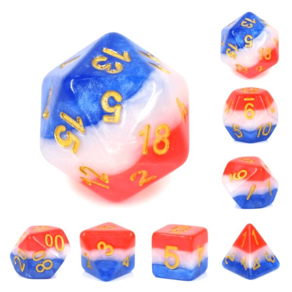 RPG Dice Set (7): Red, White, and Blue Semi- Transparent Resin - 3 Gear ...