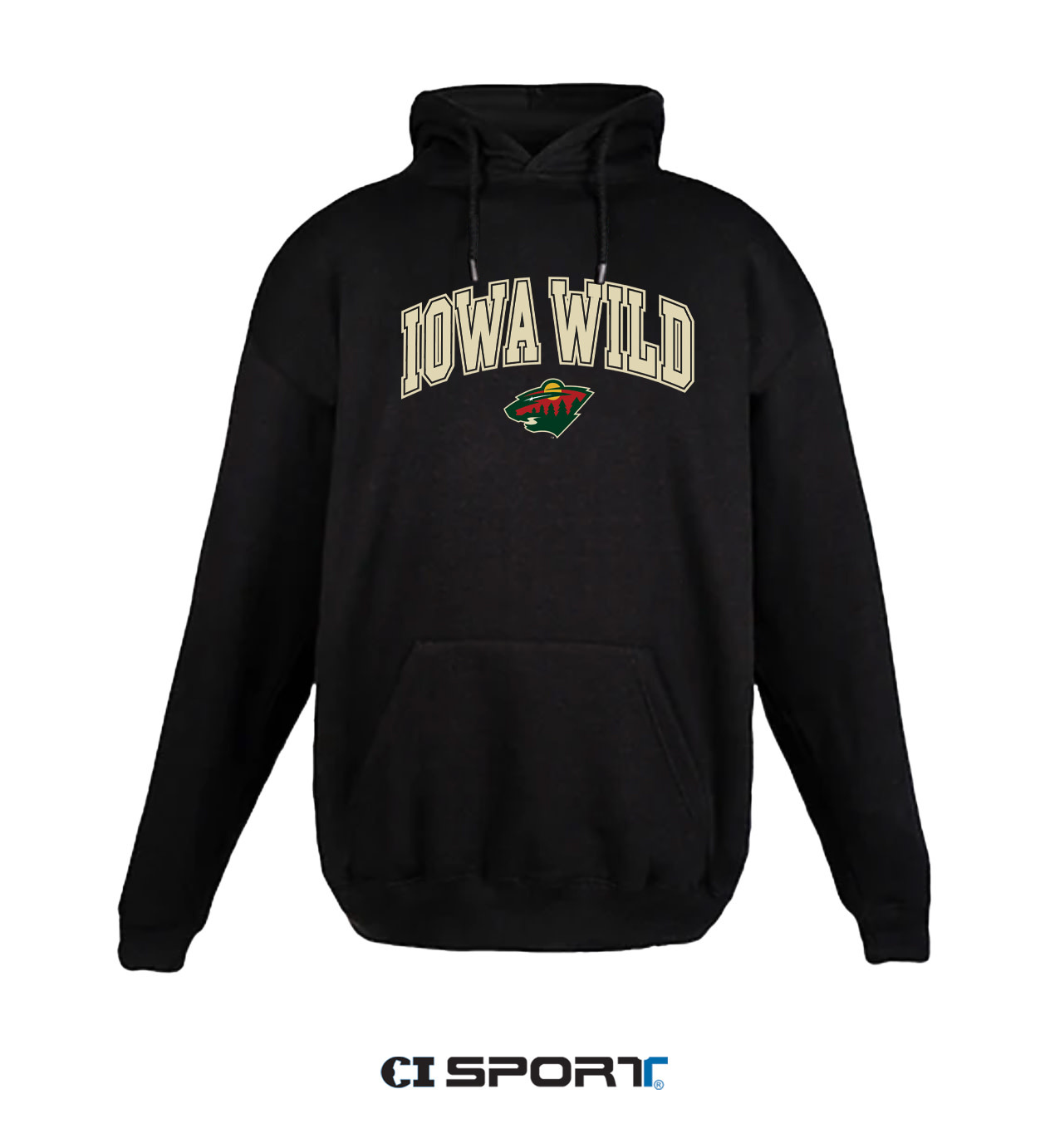 Bear Head Recycled Black Hooded Sweatshirt - Iowa Wild Hockey Club
