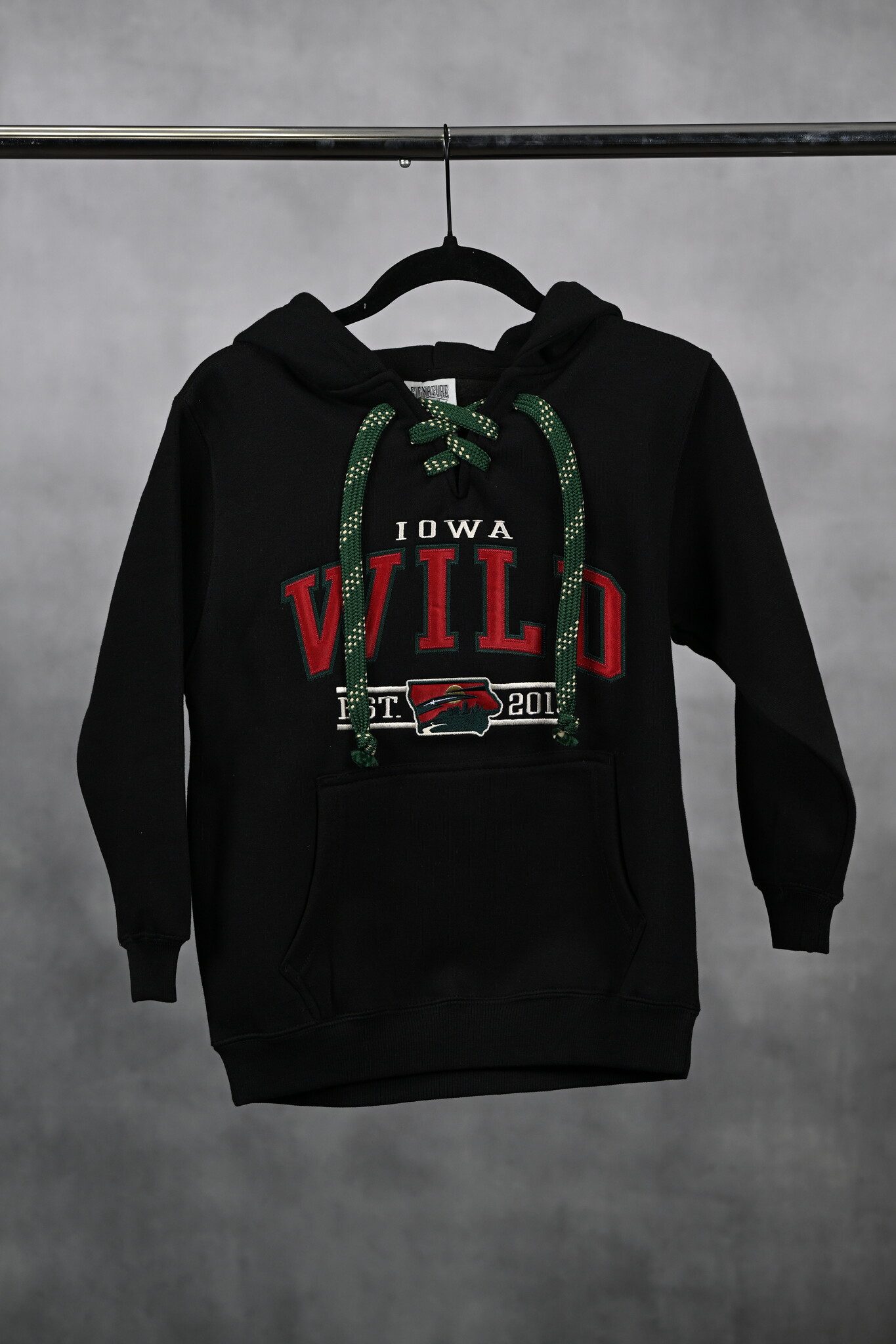 Youth Black Lace Hood - State Crest - Iowa Wild Hockey Club