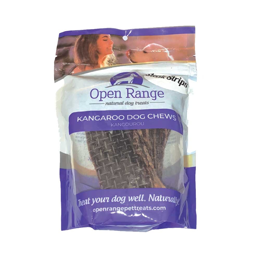 Open Range Kangaroo Chews Steak Strips 100g - Bones Pet Stores