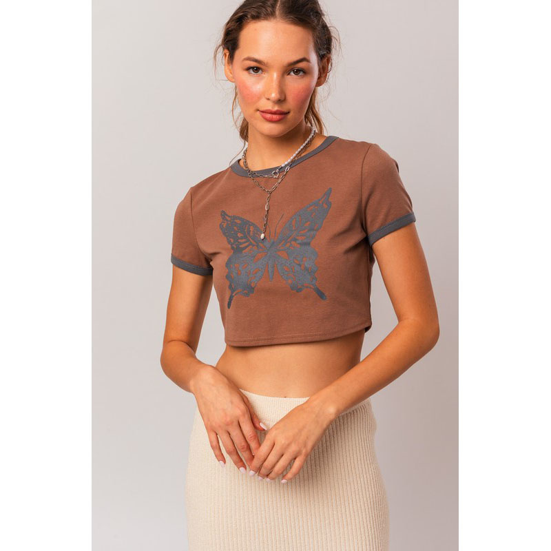 Brown Butterfly Crop Top - Firefly