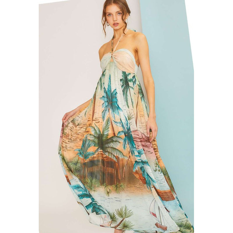 Palm Tree Maxi Dress - Firefly