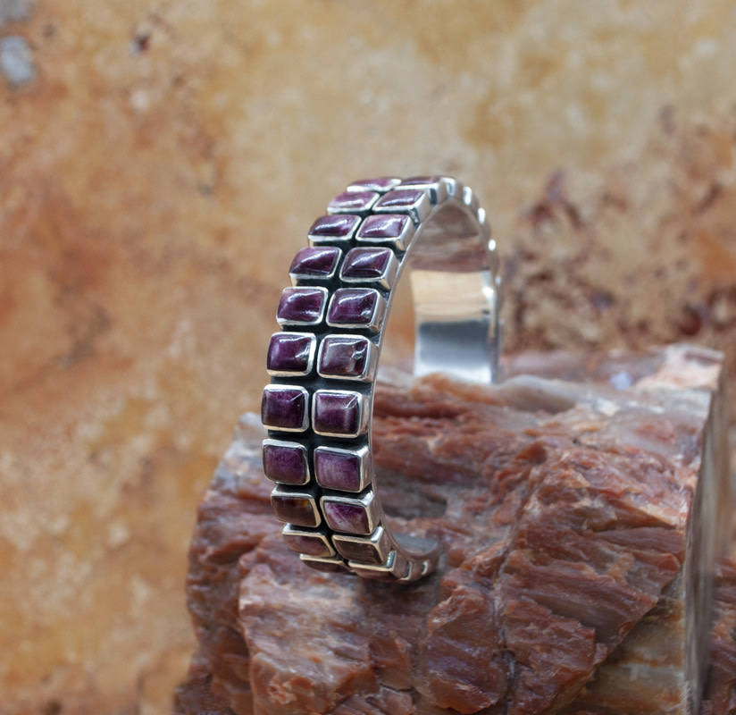 Purple Spiny Oyster Cuff 2 Rows - White Buffalo
