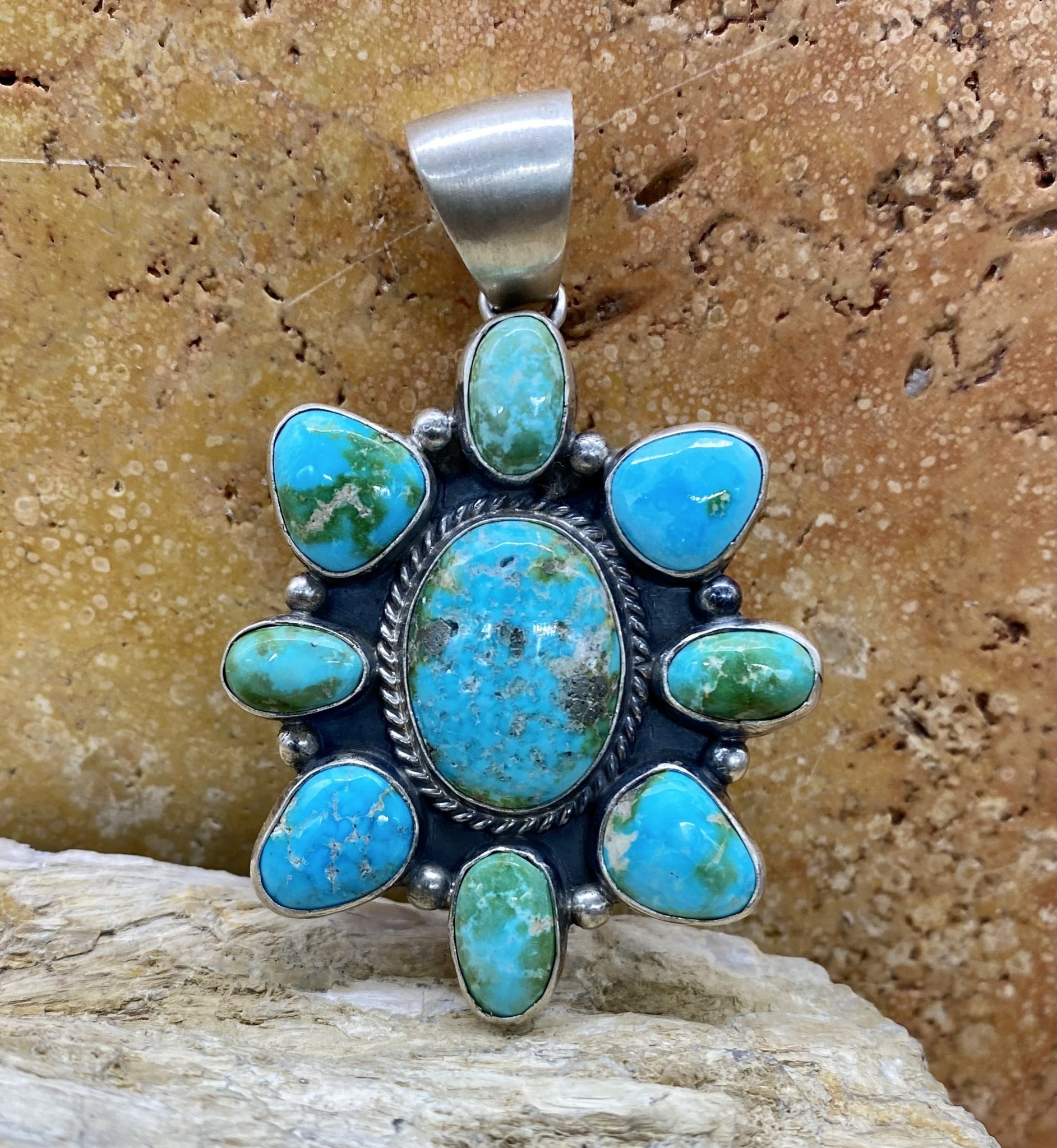 9 Stone Sonoran Turquoise Pendant - White Buffalo