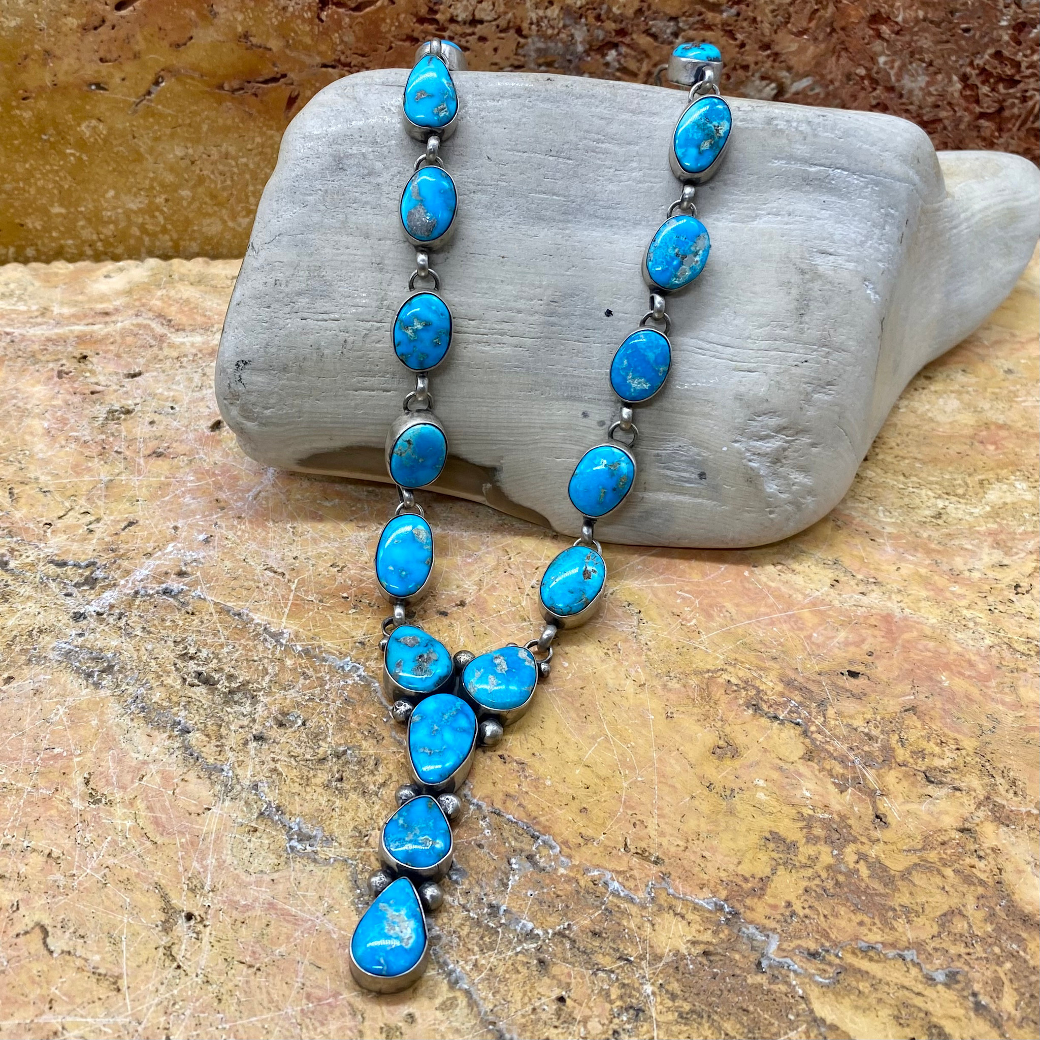 Long 19 stone turquoise necklace - White Buffalo