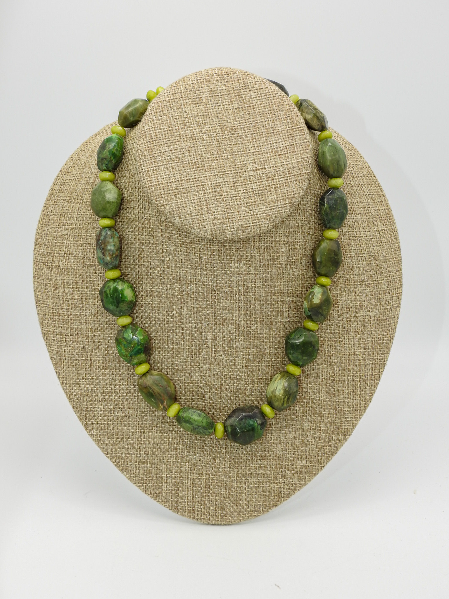 AV-10 Turq & Serpentine Beads, SS Clasp & Beads - Karina on canyon