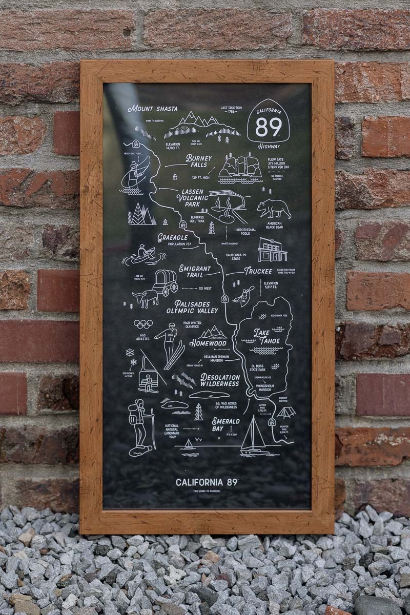 CA89 Framed Road Map - California 89