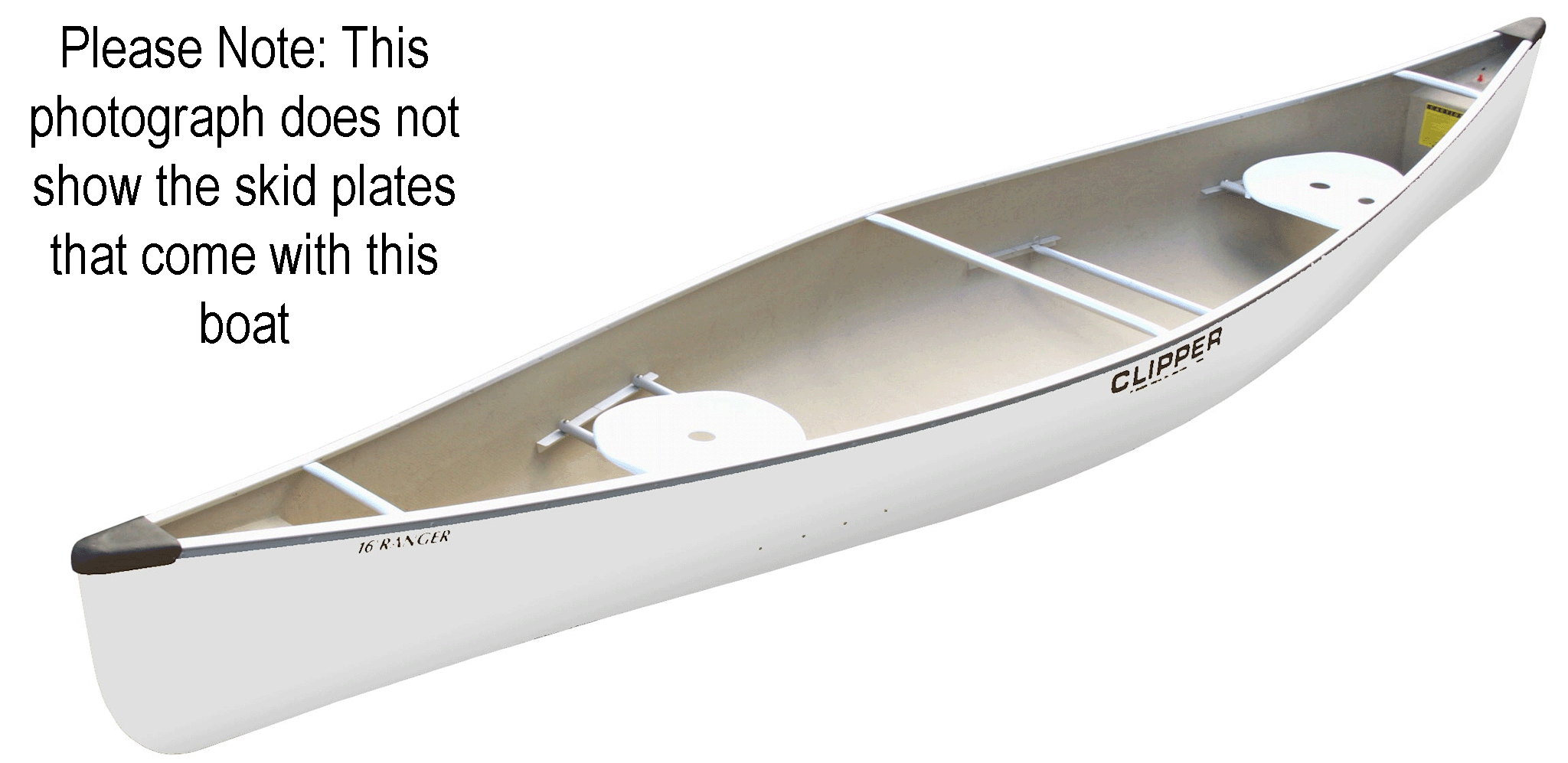 Clipper Canoe Ranger 16' Fiberglass, White with Skid Plates Installed ...