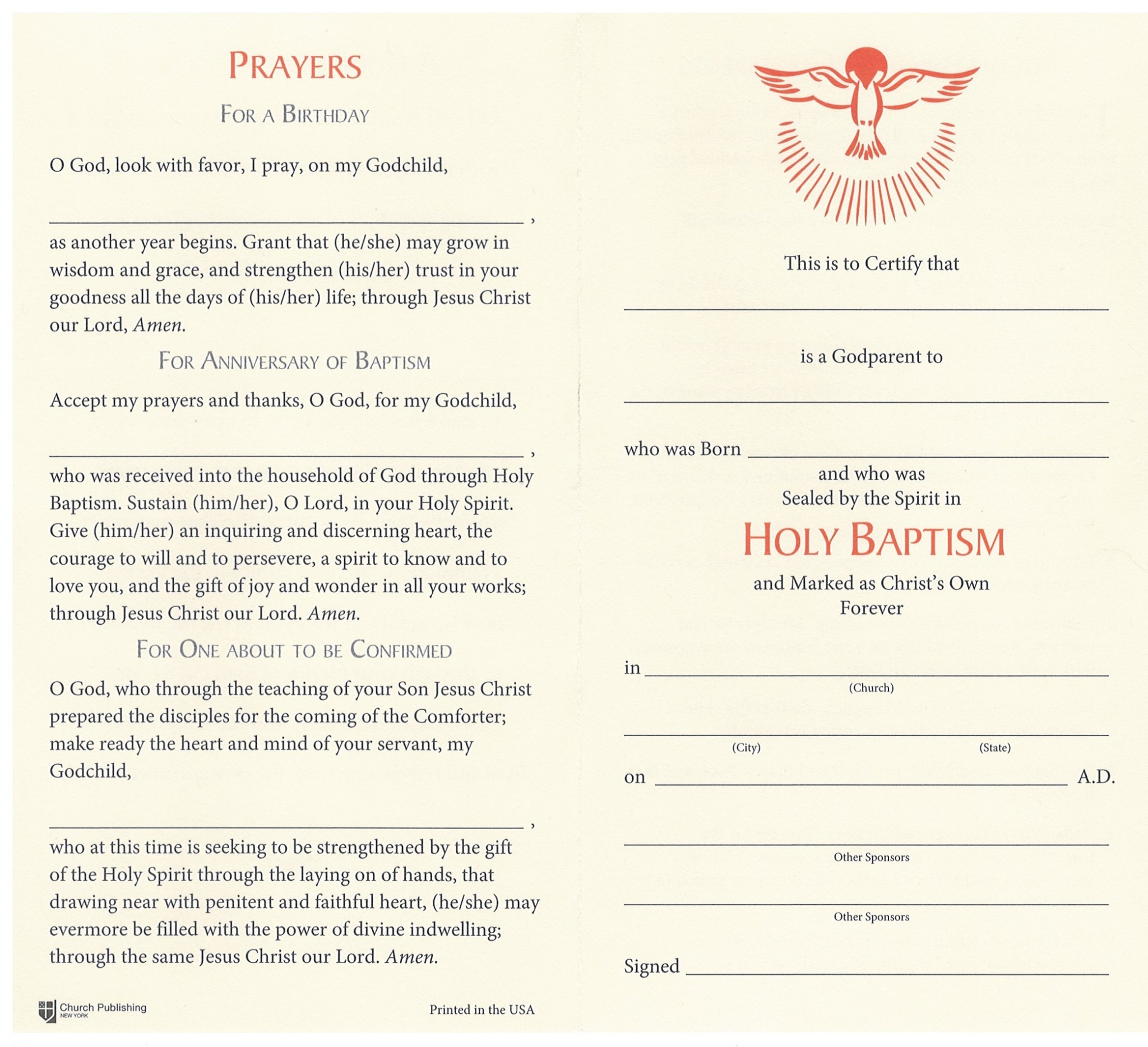 Episcopal Baptismal Certificate