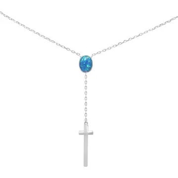 Sterling Silver Drop Down Cross Necklace with Blue Opal - The Cathedral ...