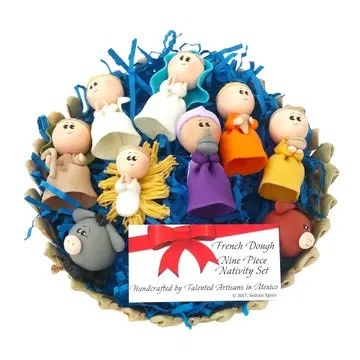 French Dough Nativity Set in A Basket - Nine Piece - The Cathedral ...