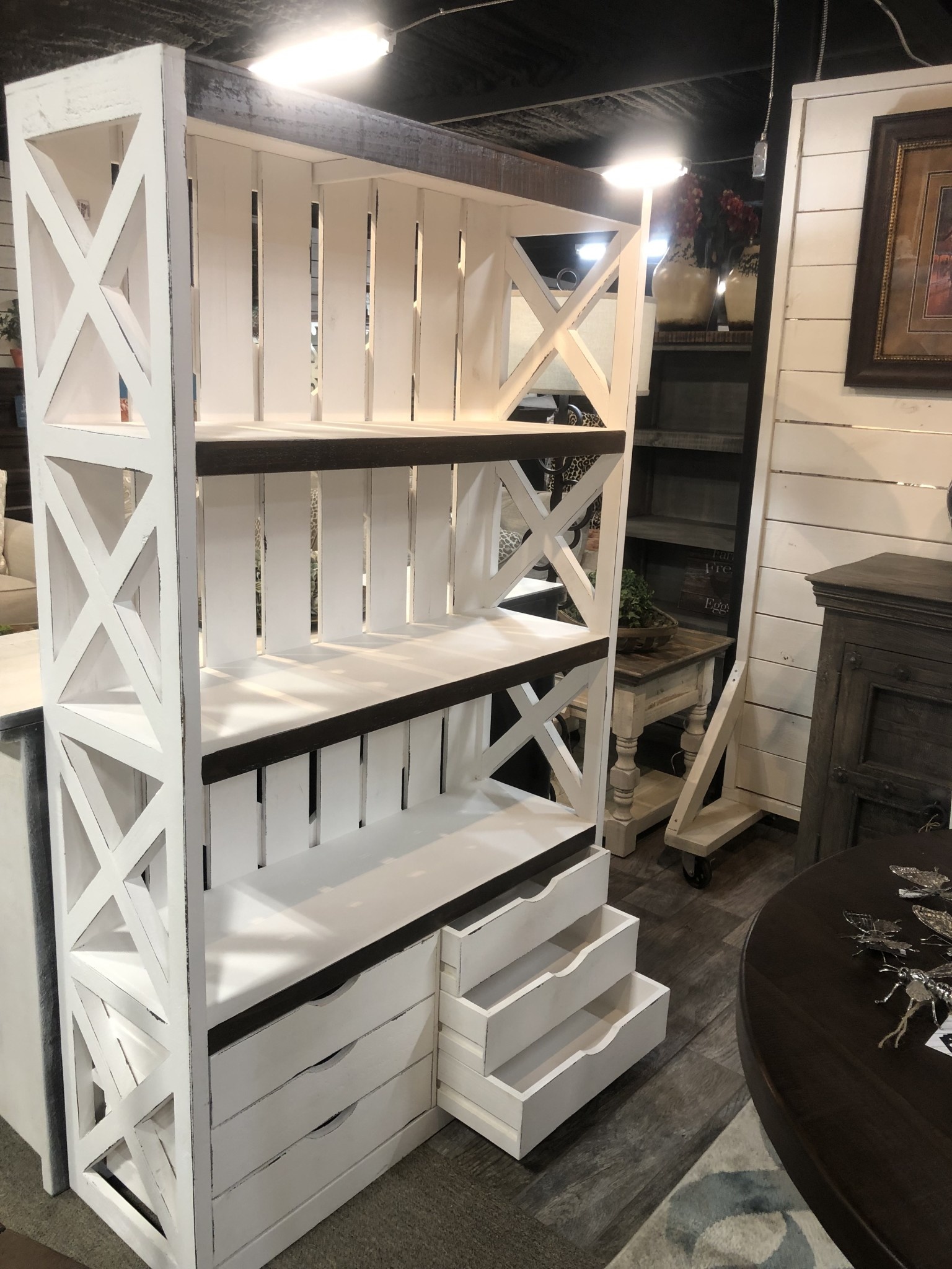 Crate Bookcase w 3 Shelves 6 Drawers Paint Dist White Down South Inc