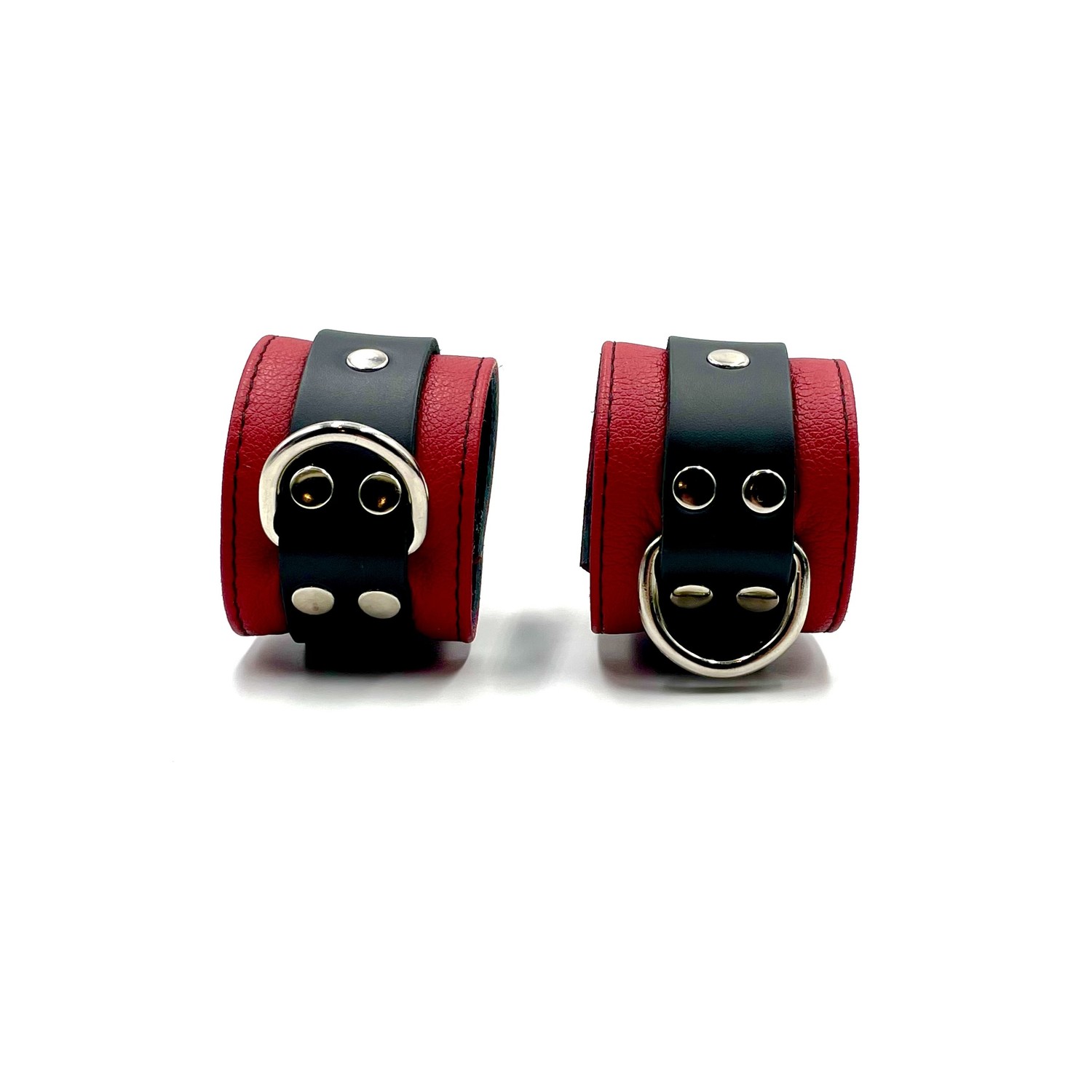 Red and Black Wrist Cuffs | Jaguar Collection By Aslan Leather | Bondesque