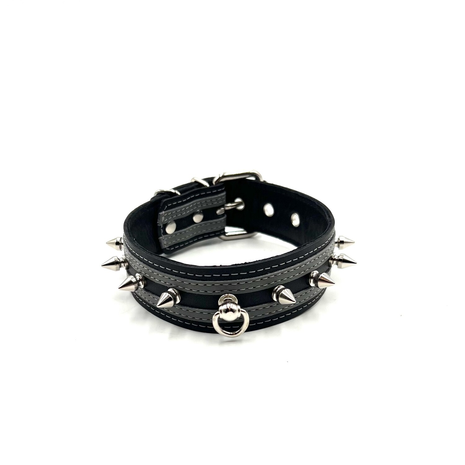 Post Ring And Spike Collar Black | KOOKIE INT'L | BDSM Gear | Bondesque