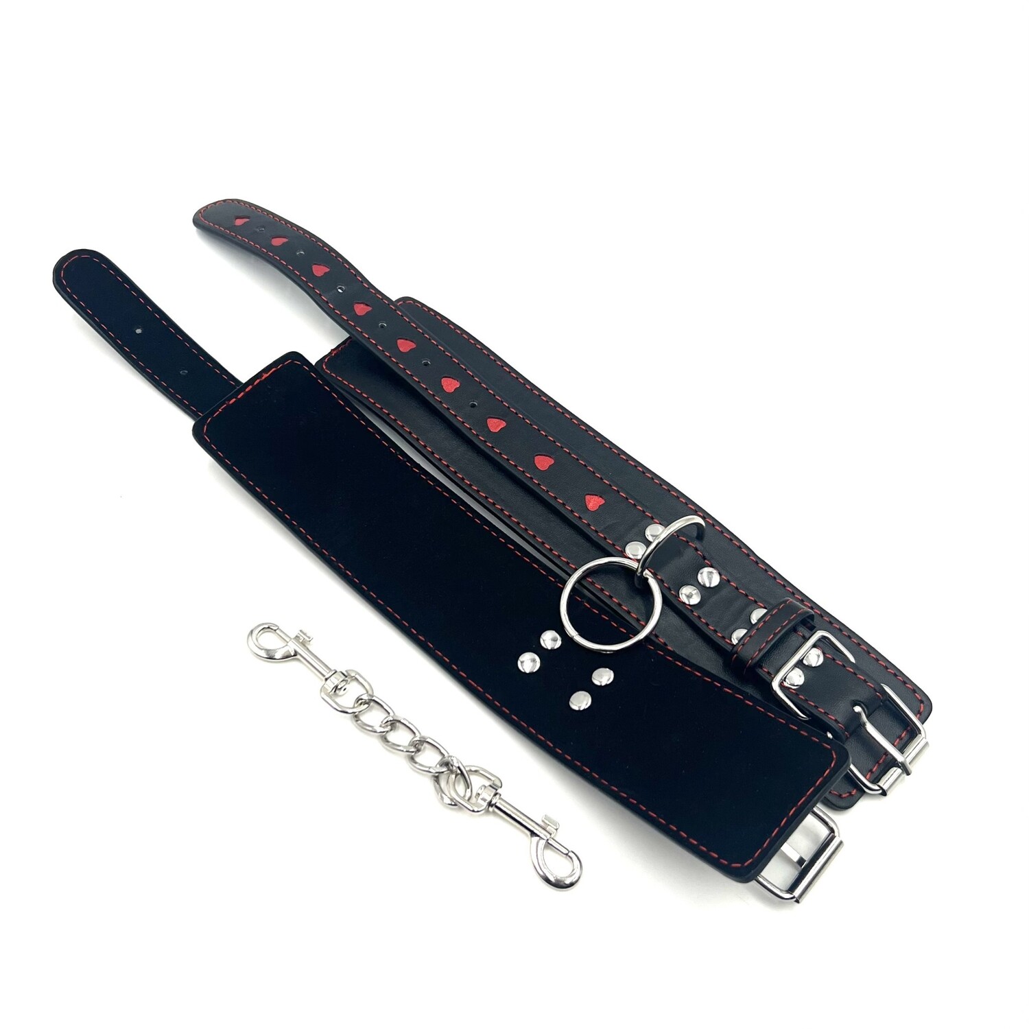 Ankle Restraints With Red Hearts | BDSM Vegan cuffs | Kulla | Bondesque