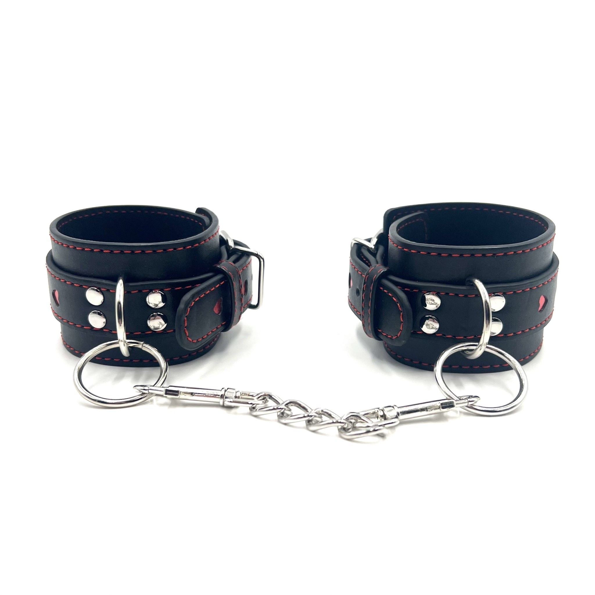 Ankle Restraints With Red Hearts | BDSM Vegan cuffs | Kulla - Bondesque