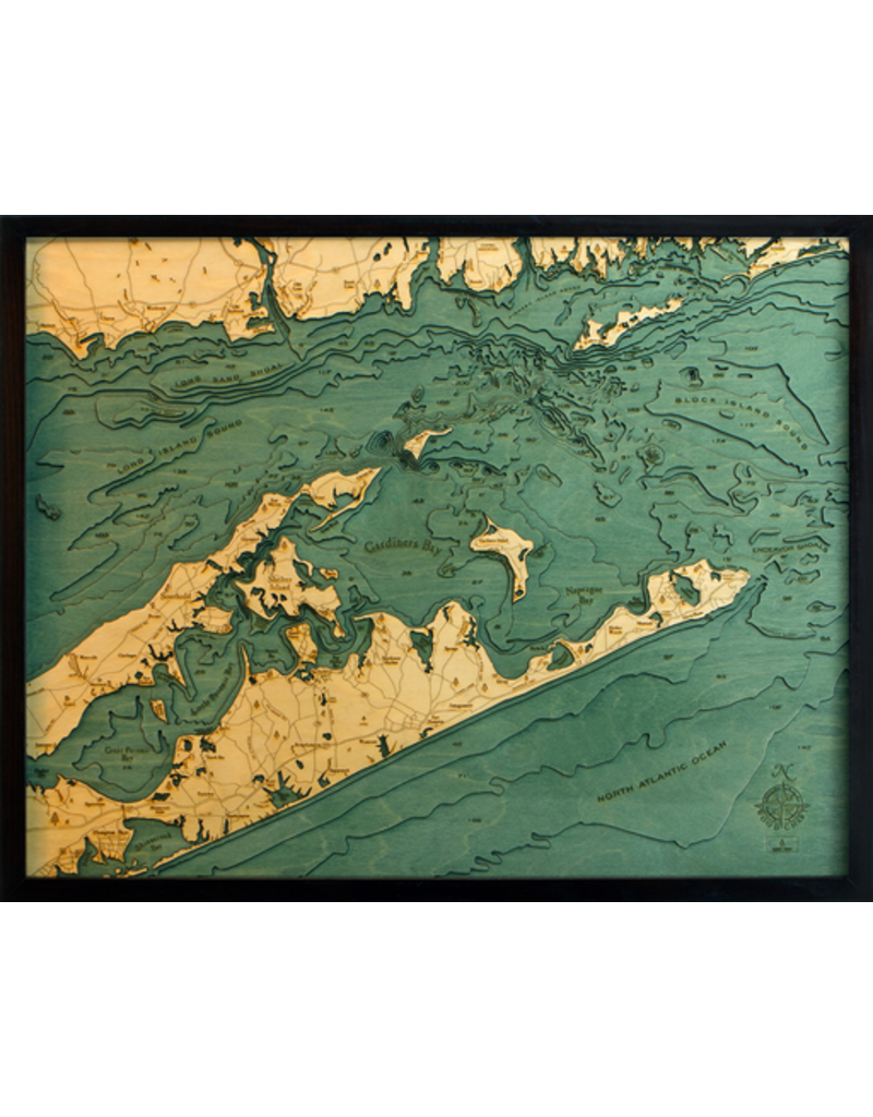 Long Island Sound (EAST, Bathymetric 3-D Wood Carved Nautical Chart ...