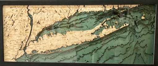 Long Island Sound (Bathymetric 3-D Wood Carved Nautical Chart) - Rare ...