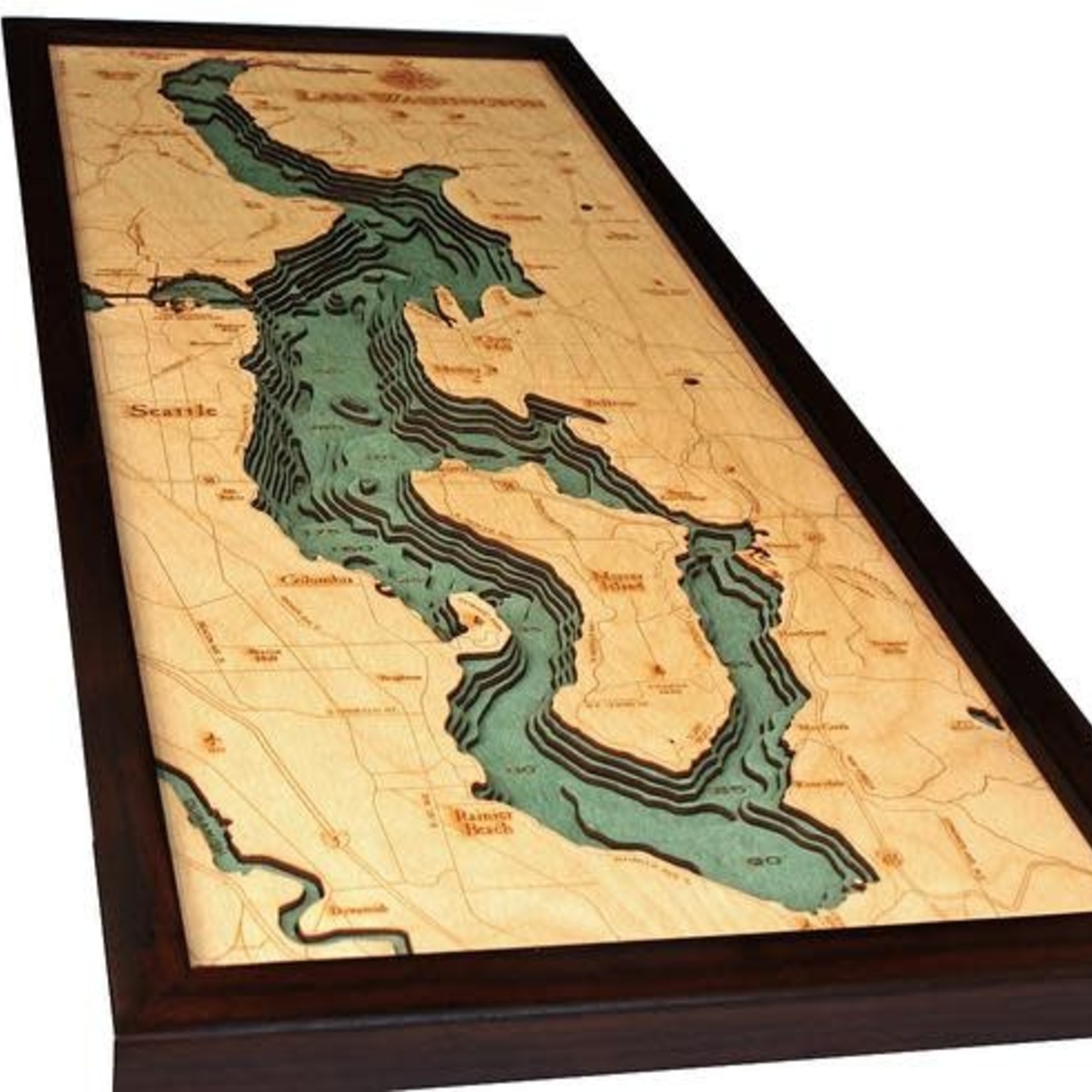 Lake Washington (Bathymetric 3-D Wood Carved Nautical Chart) - Rare ...