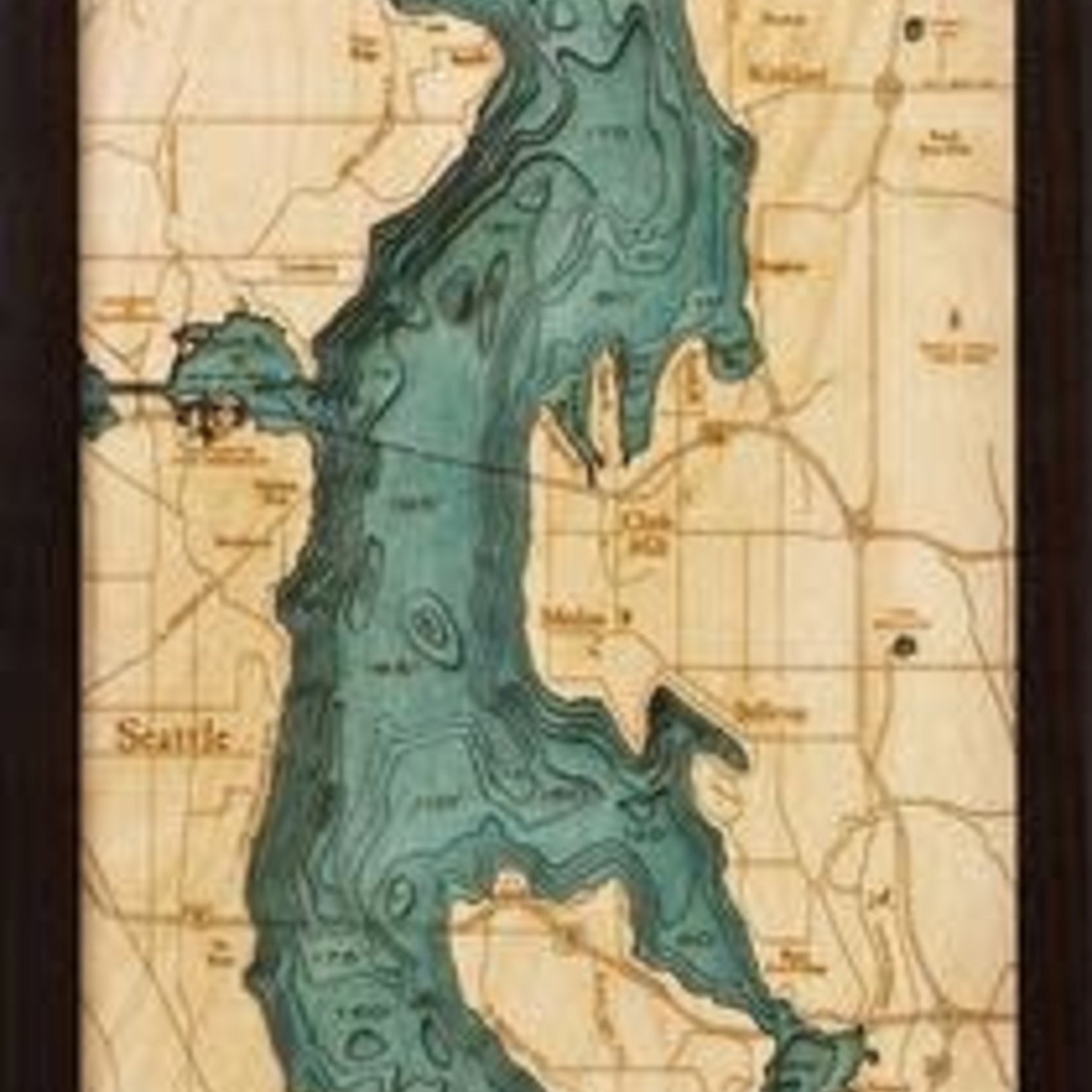 Lake Washington (Bathymetric 3-D Wood Carved Nautical Chart) - Rare ...