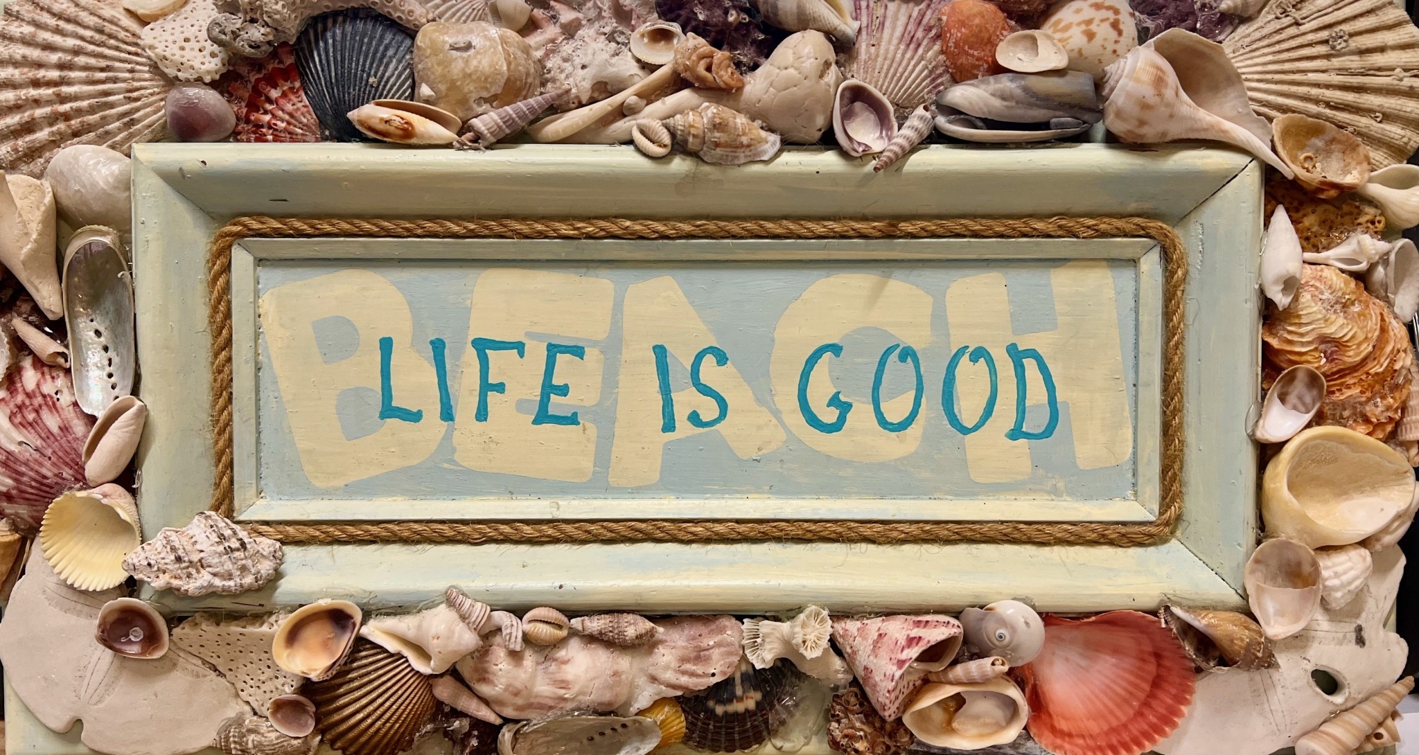 "Life is Good", shell frame, 11x17", RARE - Rare Earth Gallery
