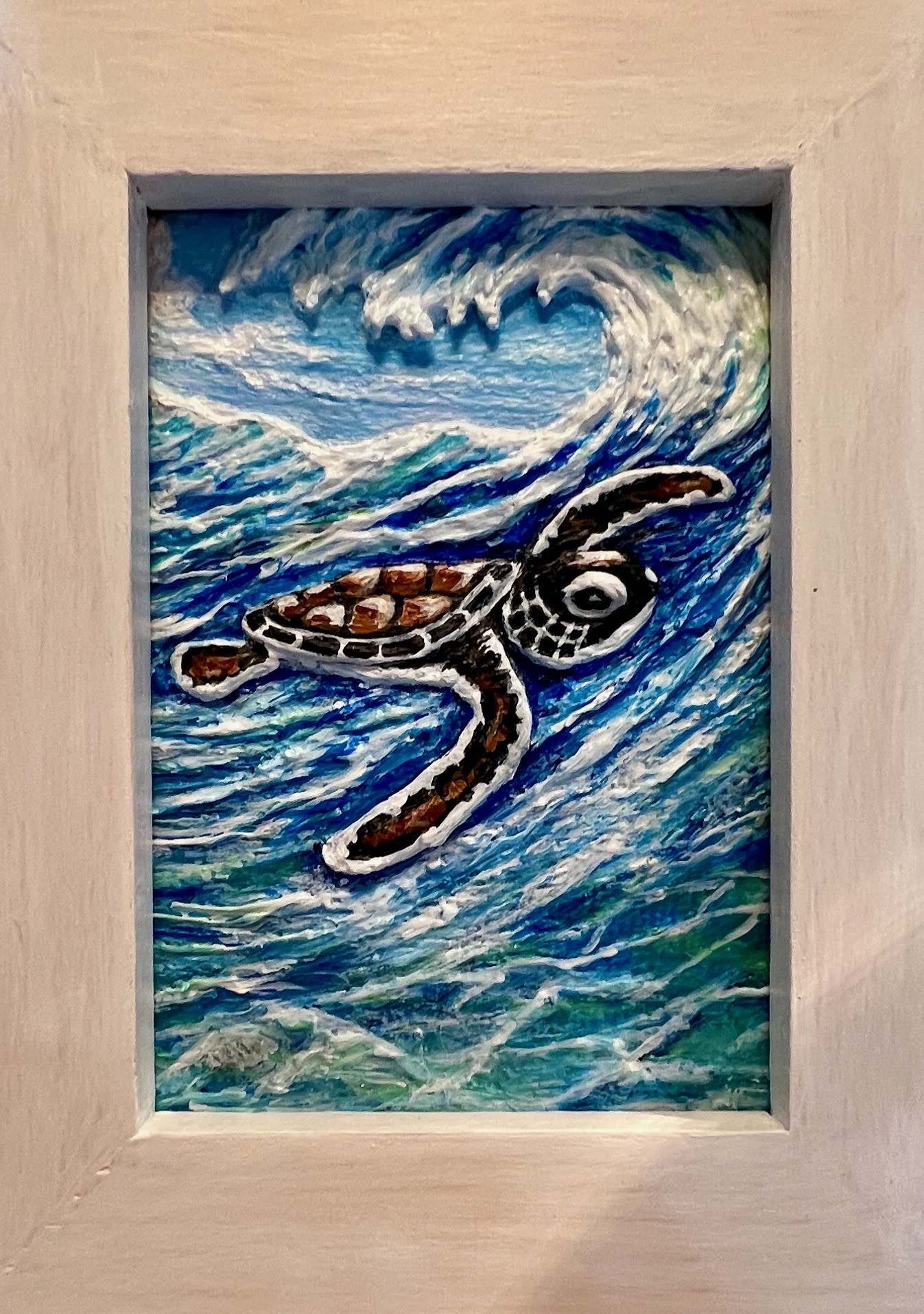 Carol Merritt "Just Keep Swimming" turtle in wave, @4x5" framed, CARM ...
