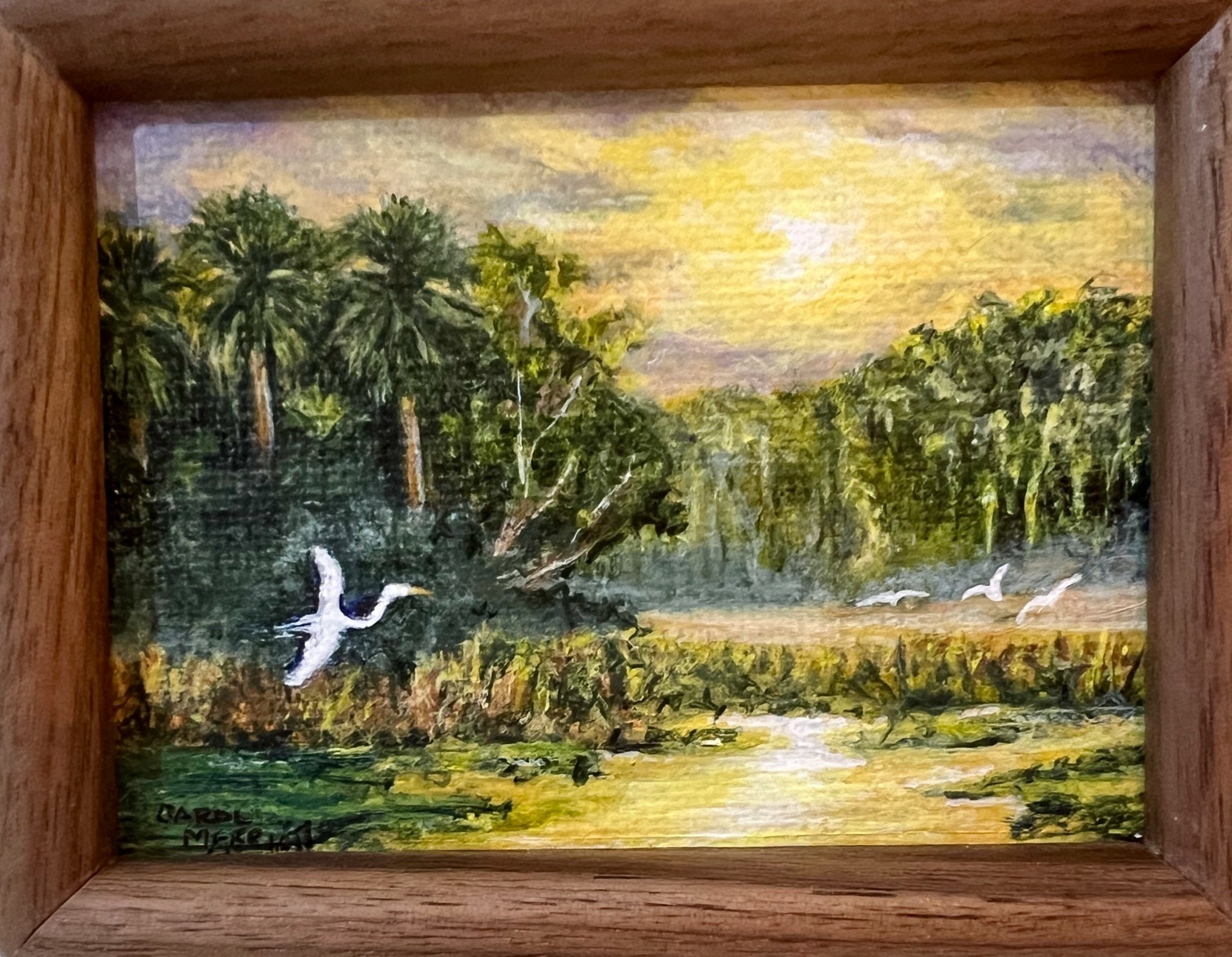 Carol Merritt "Egrets in Sunlight" original painting, framed, 4.5x4 ...