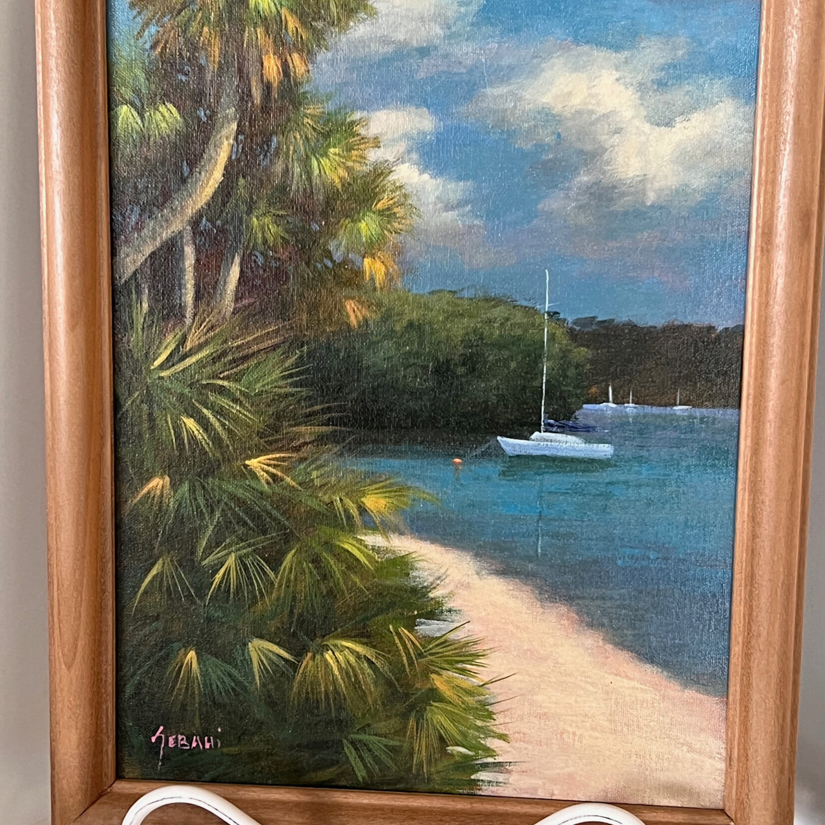 HIGHWAYMEN, Karim Gebahi, Cloudy Riverscape with Sailboat signed orig ...