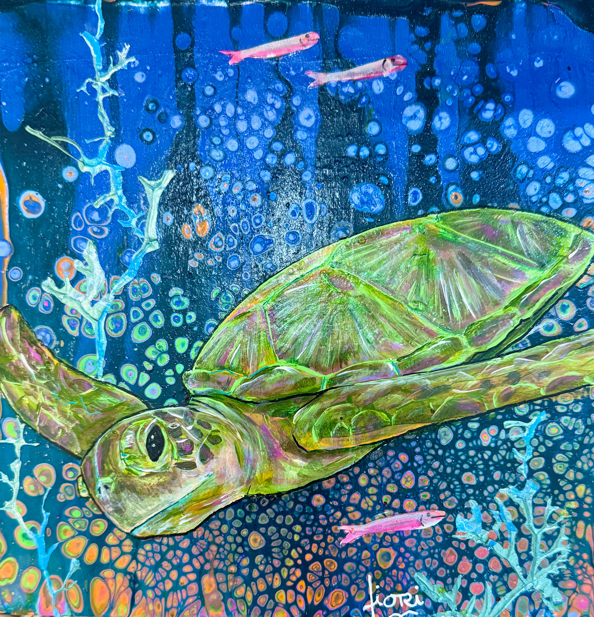 Camila Turtle, TURTLE,Mixed media on 8x8" wood panel, FIORI - Rare ...