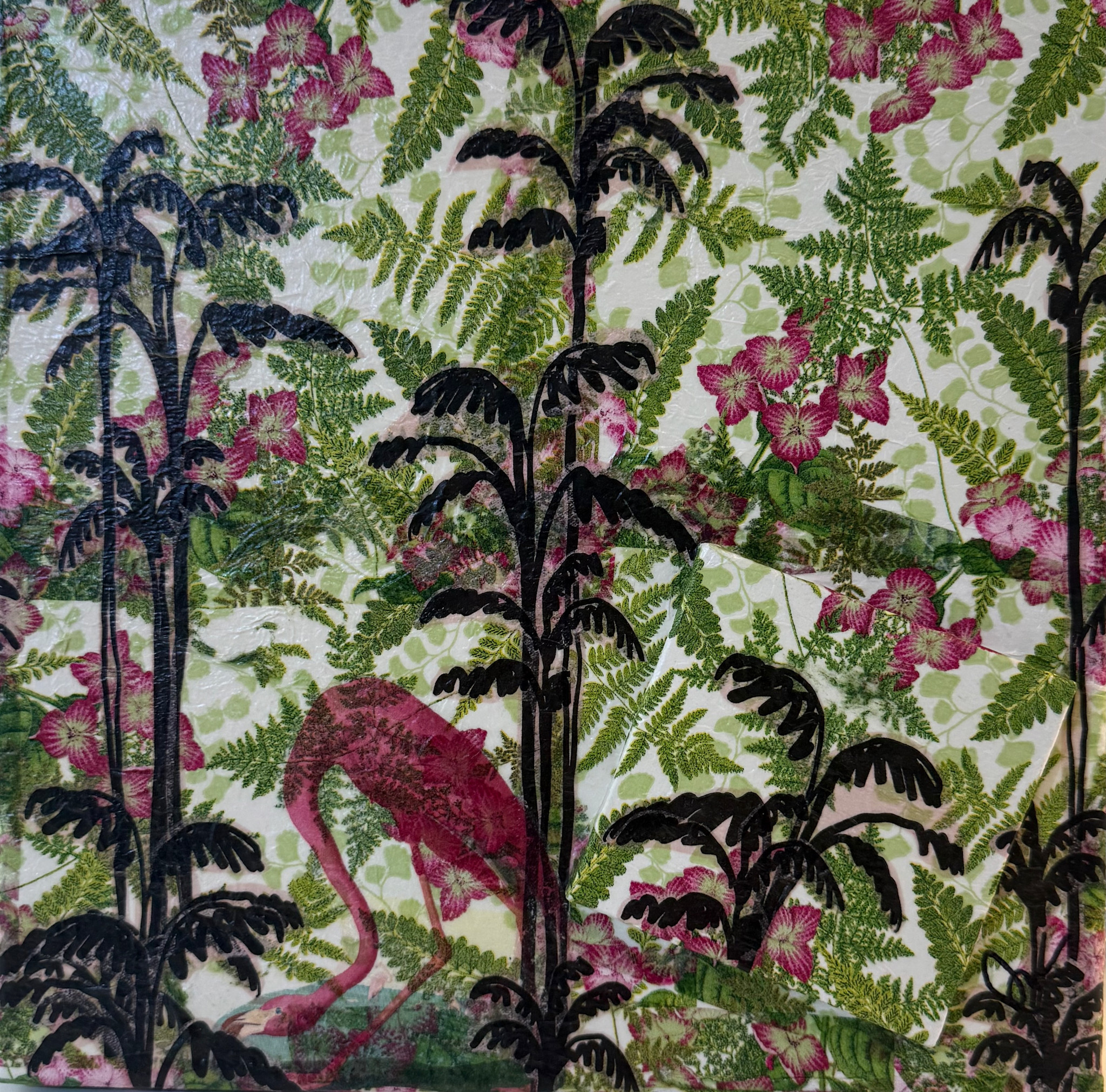 "Flamingo Forest", framed, 13x13", PAMM - Rare Earth Gallery