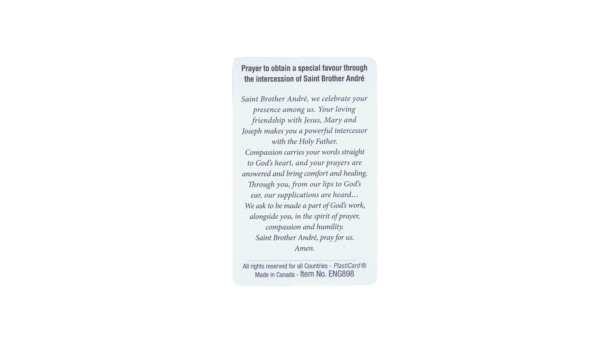 Saint Brother André plasticized prayer card | Saint Joseph's Oratory ...