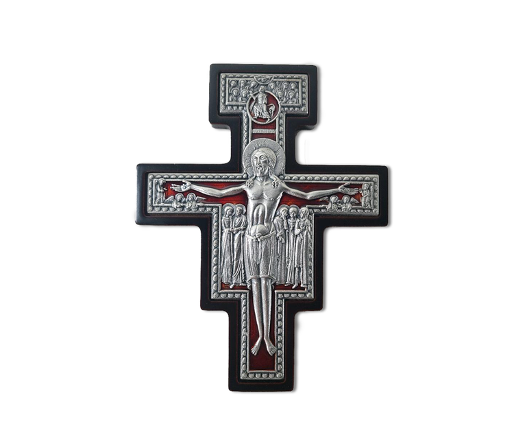 Wooden St Damiano Cross on a base with embossed metal - Gift Shop ...